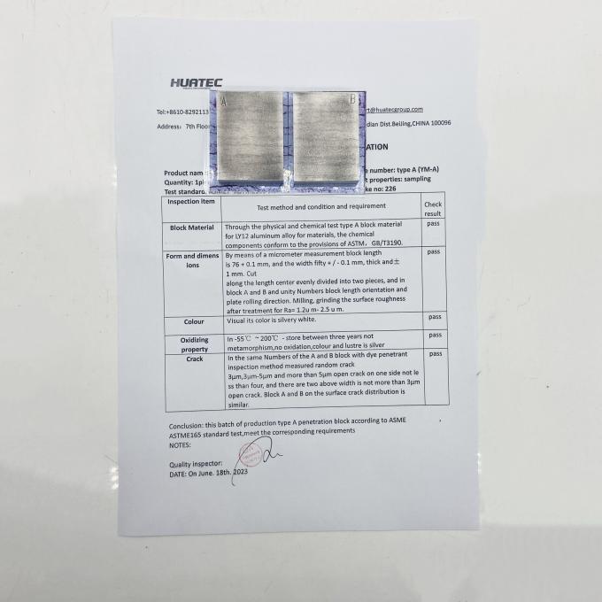 NDT Comparator Block Cracked Aluminum Test YM-A
