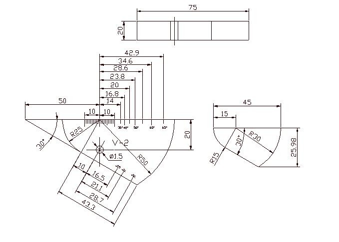 IIW V-2 A4 75mm x 43mm x 12.5mm Ultrasonic Calibration Block ...